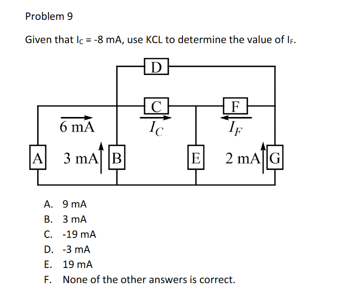 Solved Problem 9 Given that Ic -8 mA, use KCL to determine | Chegg.com