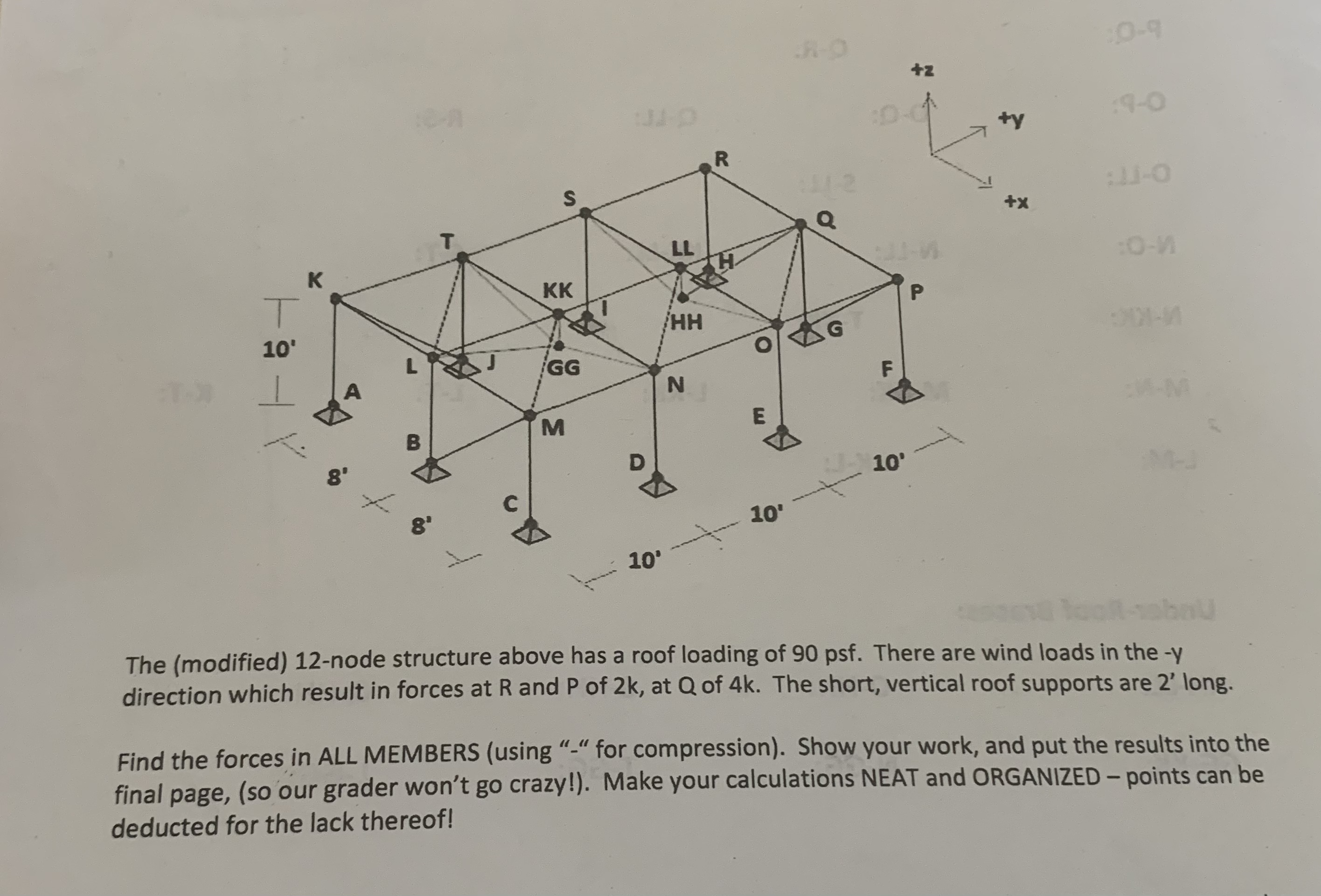 Solved The (modified) 12-node structure above has a roof | Chegg.com