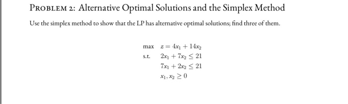 Solved PROBLEM 2: Alternative Optimal Solutions and the | Chegg.com