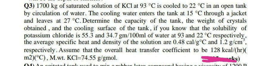 Solved (3) 1700 kg of saturated solution of KCl at 93 °C is | Chegg.com