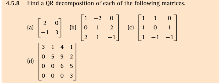 Solved Find a QR decomposition of each of the following | Chegg.com