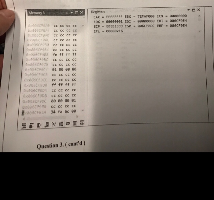 Solved Memory 3 Registers EAX = FFFFFFFF EBX 7EFAFeee Ecx = | Chegg.com