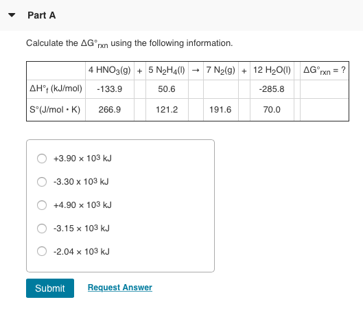 Solved Part A Calculate the AG rxn using the following | Chegg.com