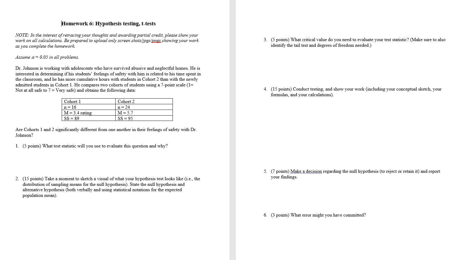Solved Homework 6: Hypothesis testing, t-tests NOTE: In the | Chegg.com
