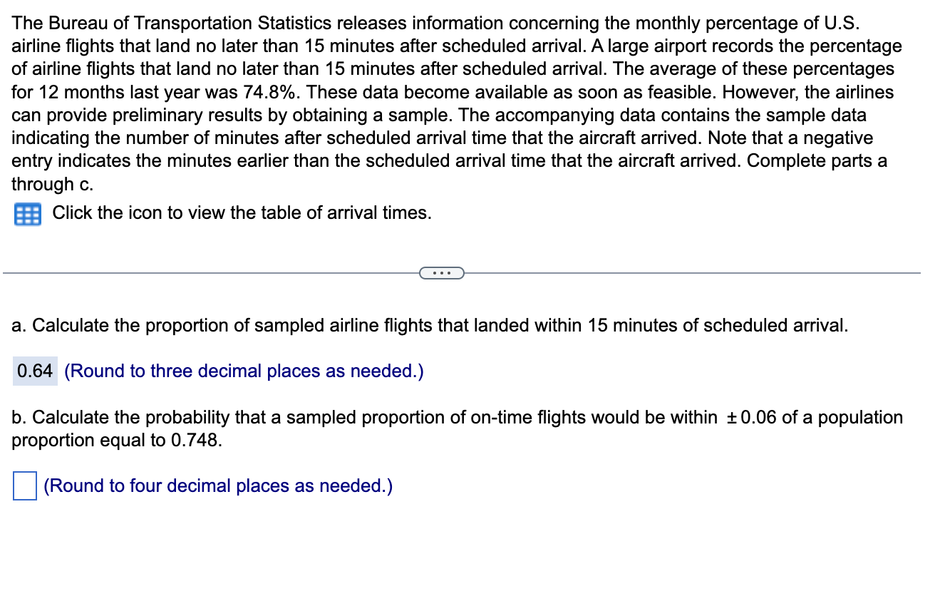 Solved The Bureau of Transportation Statistics releases | Chegg.com
