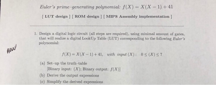 Solved Euler's prime-generating polynomial: f(X) X(X 1) +41 | Chegg.com