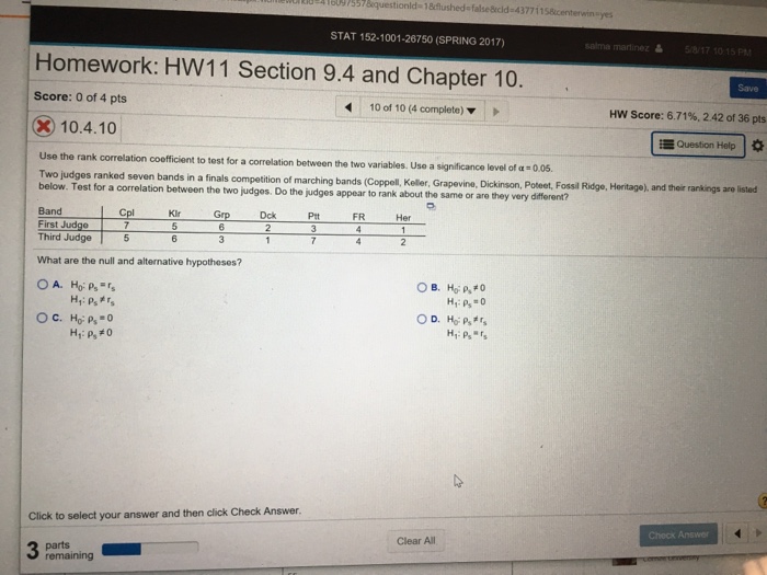Solved Use The Rank Correlation Coefficient To Test For A 