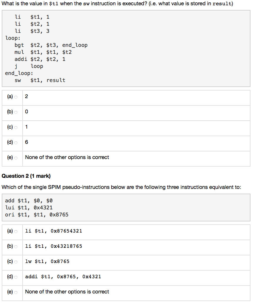 Solved What is the value in $t1 when the sw instruction is | Chegg.com