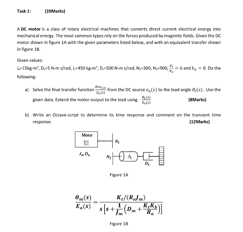 Task 1: (20Marks) A DC motor is a class of rotary | Chegg.com