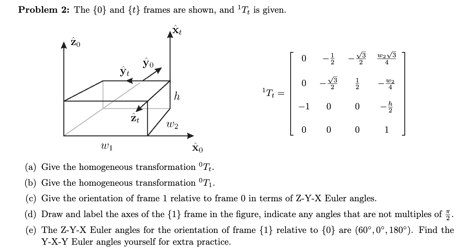 Solved Problem 2: The {0} and {t} frames are shown, and Tt | Chegg.com