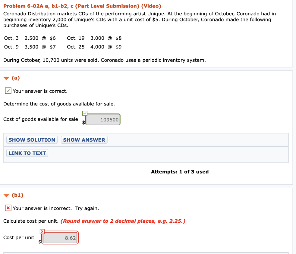 Problem 6-02A a, b1-b2, c (Part Level Submission) | Chegg.com