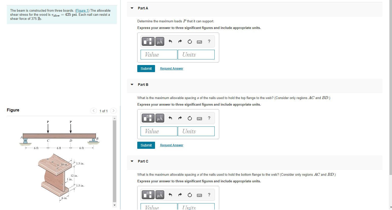 Solved The beam is constructed from three boards. (Figure 1) | Chegg.com