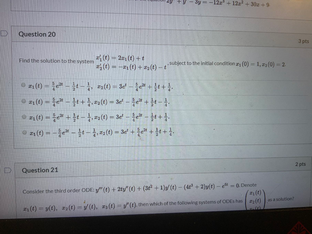 Solved +y 3y= -120 + 1202 + 302 +9. Question 20 3 pts Find | Chegg.com