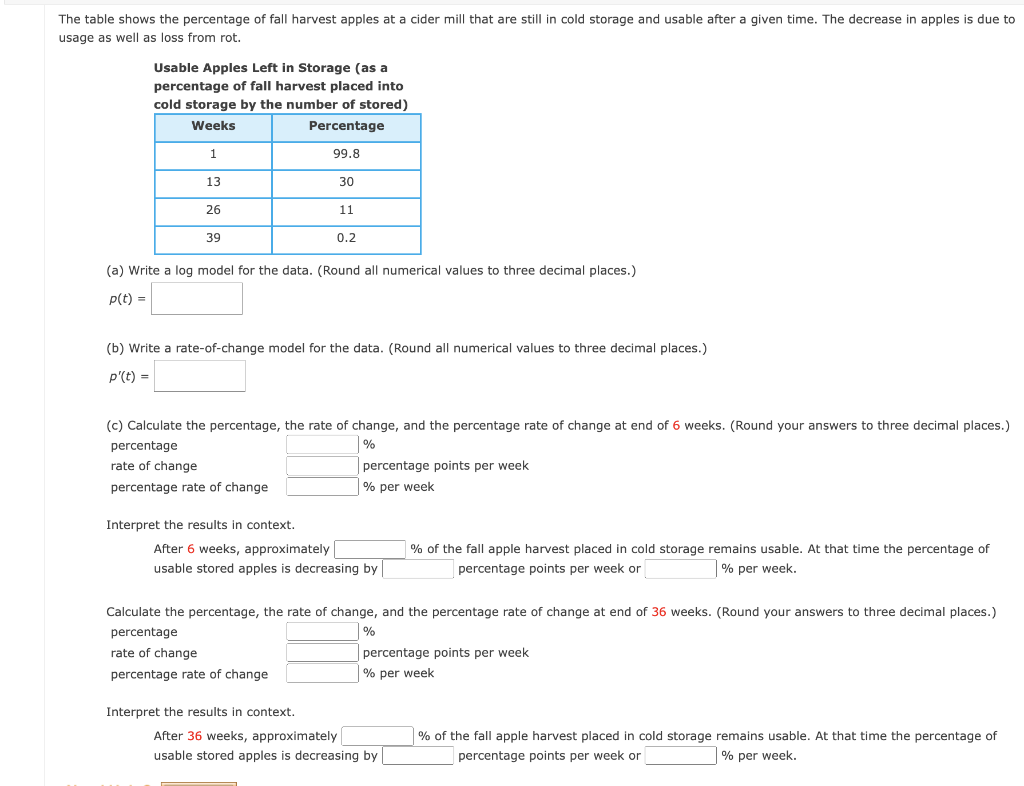 Solved The table shows the percentage of fall harvest apples | Chegg.com