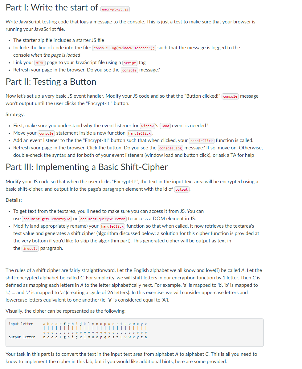 Solved encrypt it js /* * Starter file */ (function() { | Chegg.com