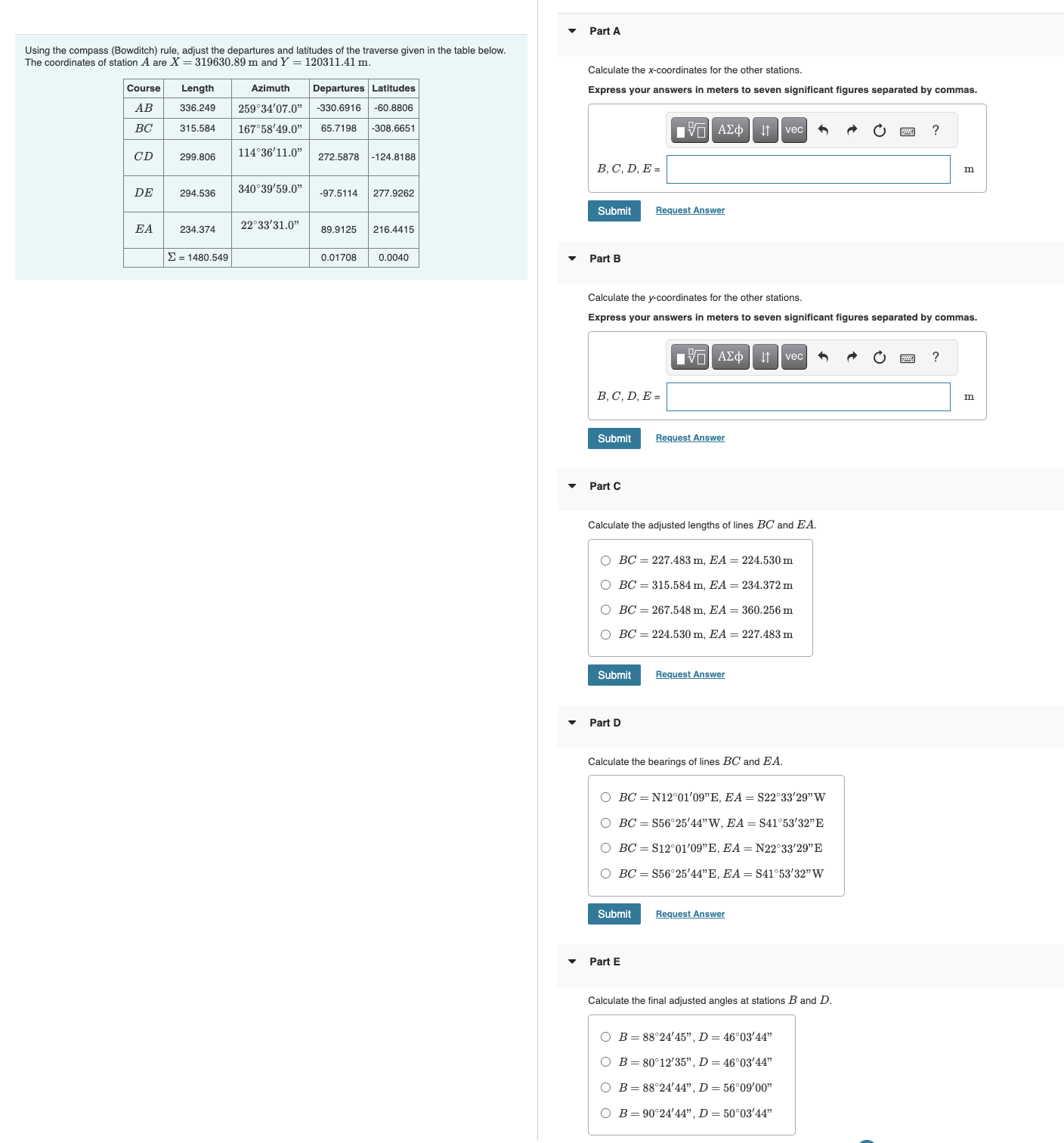 Using the compass (Bowditch) rule, adjust the | Chegg.com