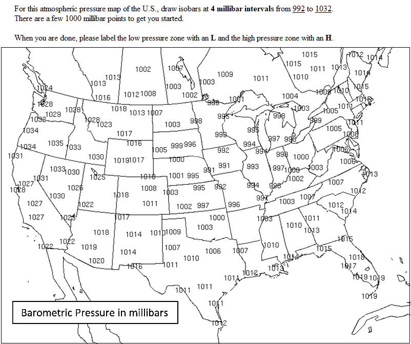 Solved For this atmospheric pressure map of the U.S., ﻿draw | Chegg.com