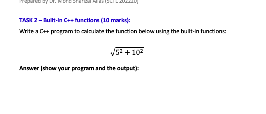 Solved TASK 1 - Built-in C++ functions (10 marks): Table 1 | Chegg.com
