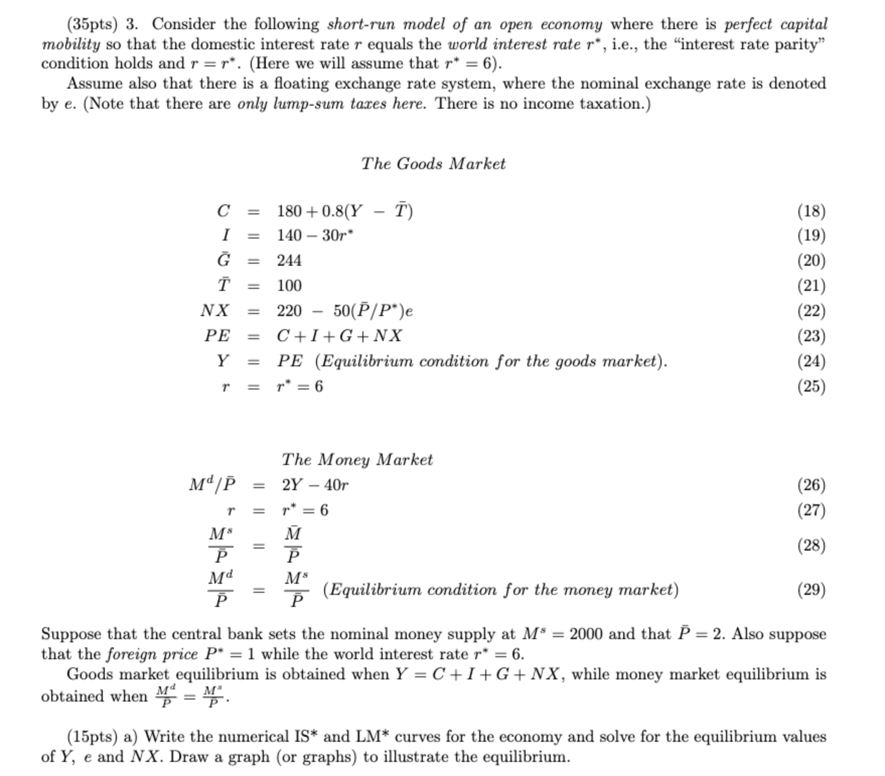 Solved (35pts) 3. Consider the following short-run model of | Chegg.com