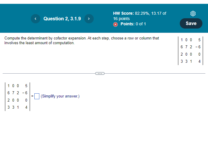 Solved Compute the determinant by cofactor expansion. At | Chegg.com
