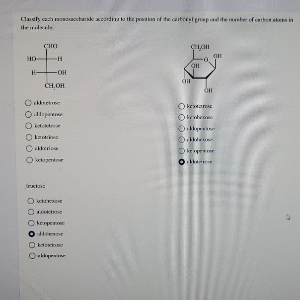 Solved Classify each monosaccharide according to the | Chegg.com