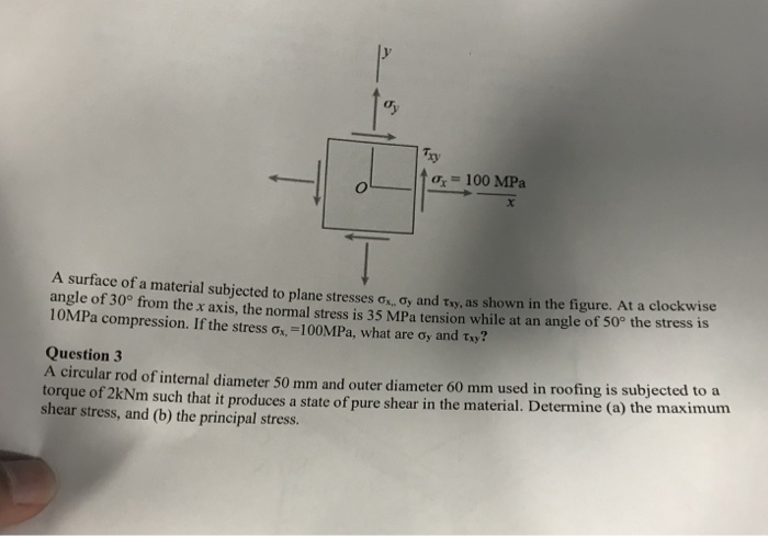 Solved t ?:" 100 MPa A surface ofa material subjected to | Chegg.com