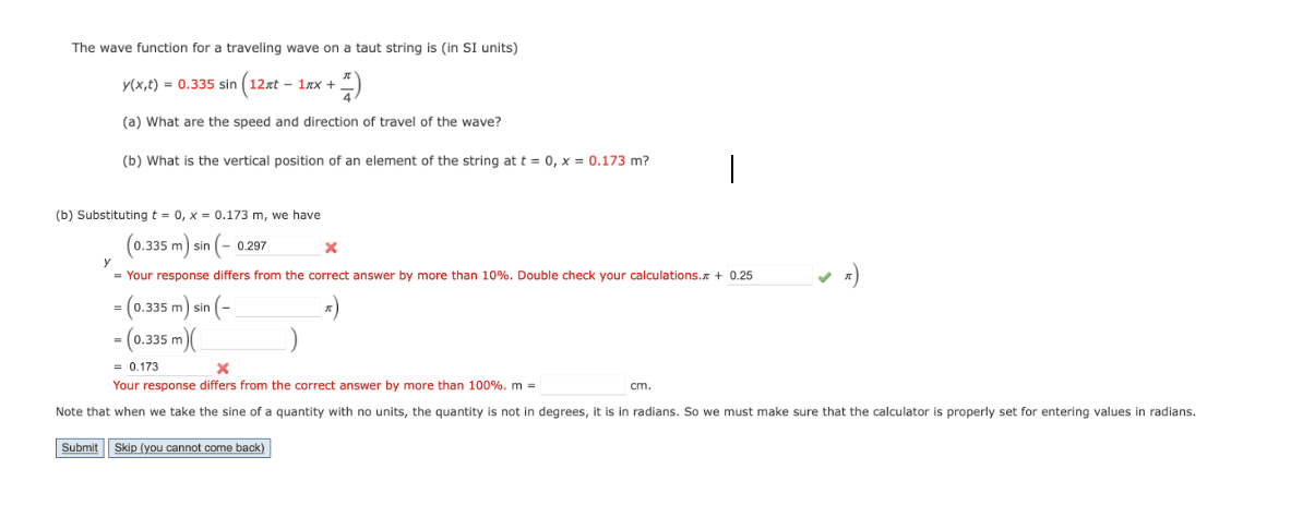 Solved The wave function for a traveling wave on a taut | Chegg.com