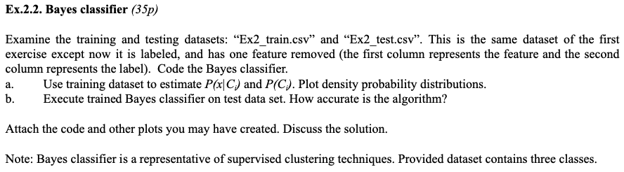 Solved Ex.2.2. Bayes classifier (35p) Examine the training | Chegg.com