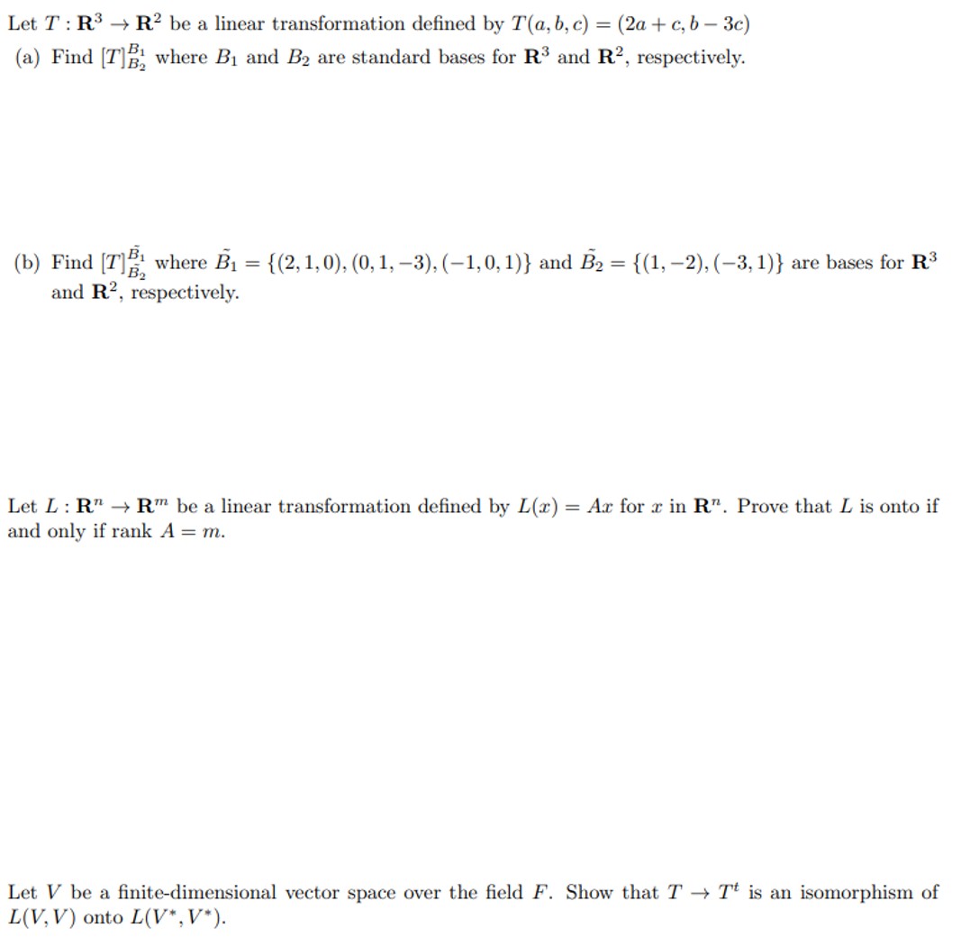Solved Let T:R3→R2 ﻿be a linear transformation defined by | Chegg.com