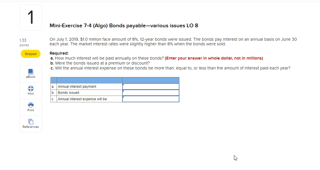 Solved 1 1.33 points Skipped eBook Hint Print References | Chegg.com
