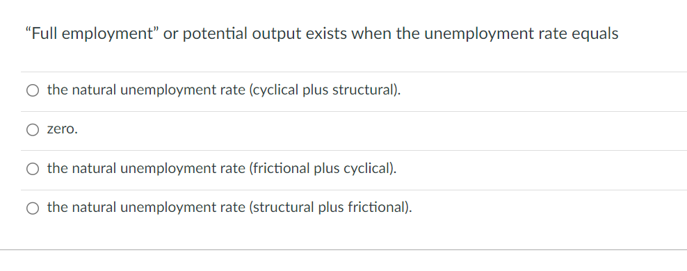 Solved "Full employment" or potential output exists when the | Chegg.com