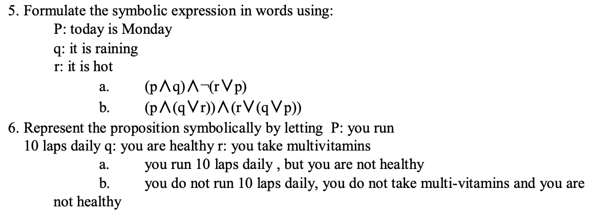 Solved a. 5. Formulate the symbolic expression in words | Chegg.com