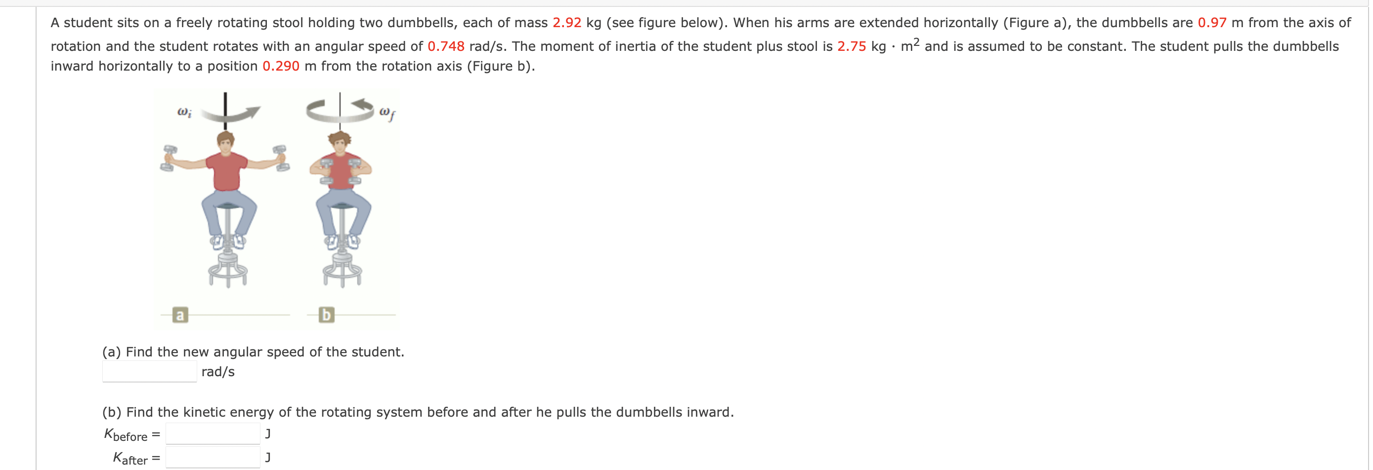 Solved A student sits on a freely rotating stool holding two | Chegg.com