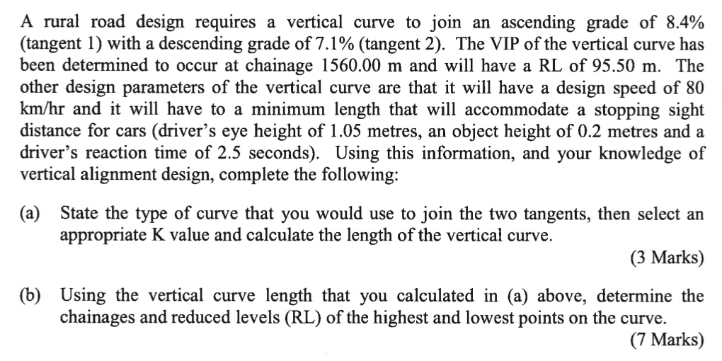 Solved A rural road design requires a vertical curve to join | Chegg.com