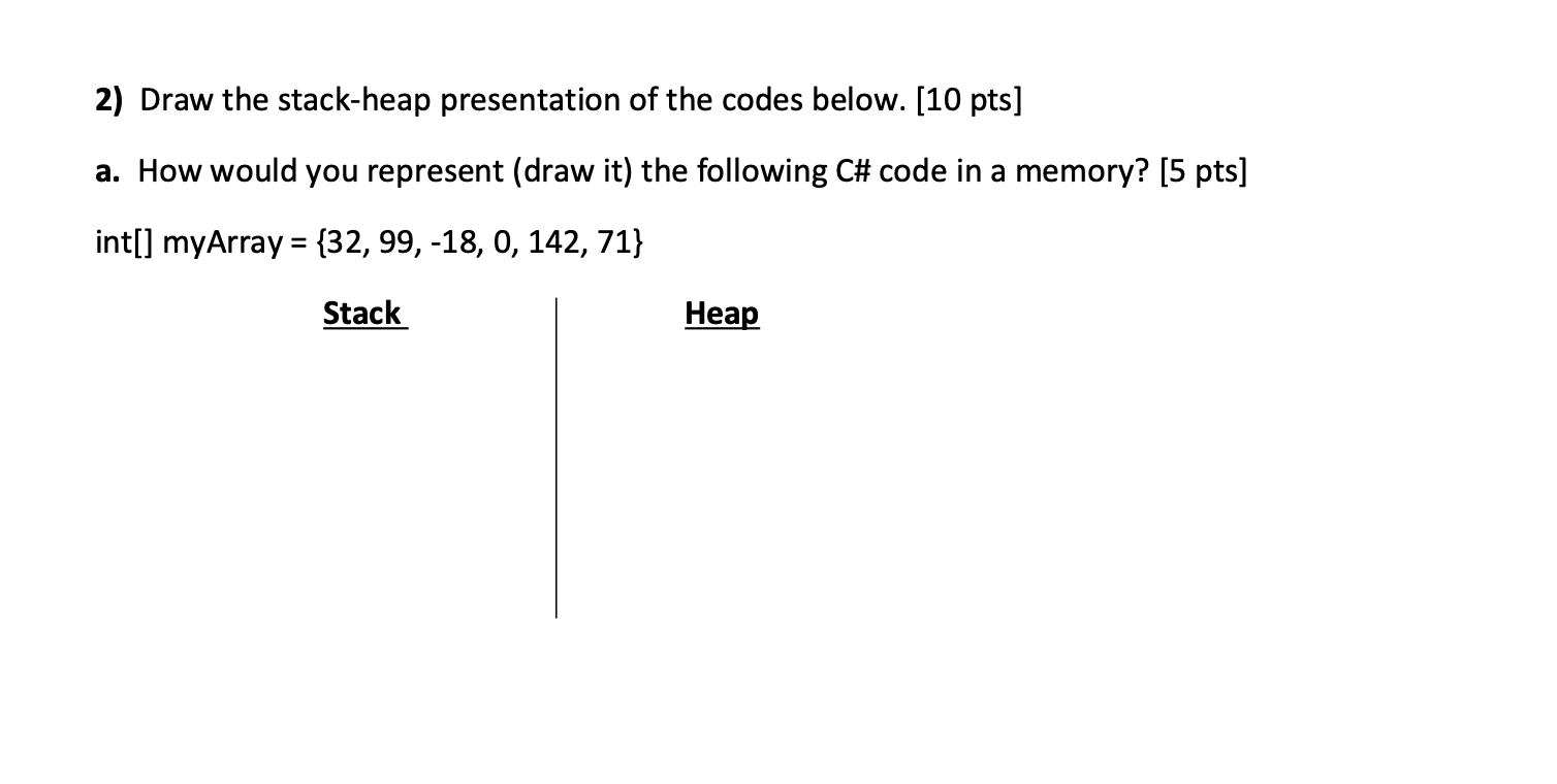 Solved 2) Draw the stack-heap presentation of the codes | Chegg.com