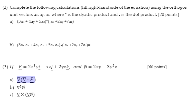 Solved (2) Complete the following calculations (fill | Chegg.com