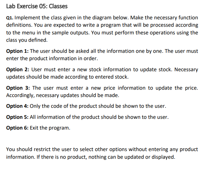 Solved Q1. Implement the class given in the diagram below. | Chegg.com