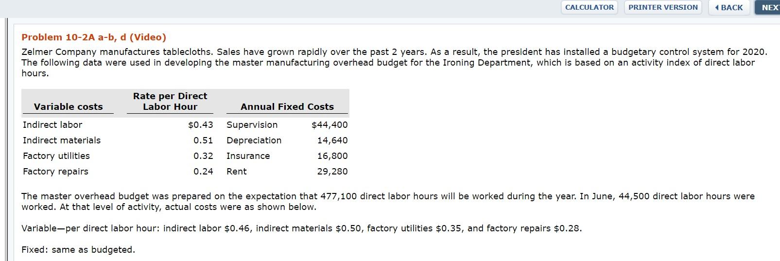 Solved CALCULATOR PRINTER VERSION BACK NEX Problem 10-2A | Chegg.com