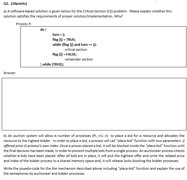 Solved Q2. (20points) a) A software-based solution is given | Chegg.com