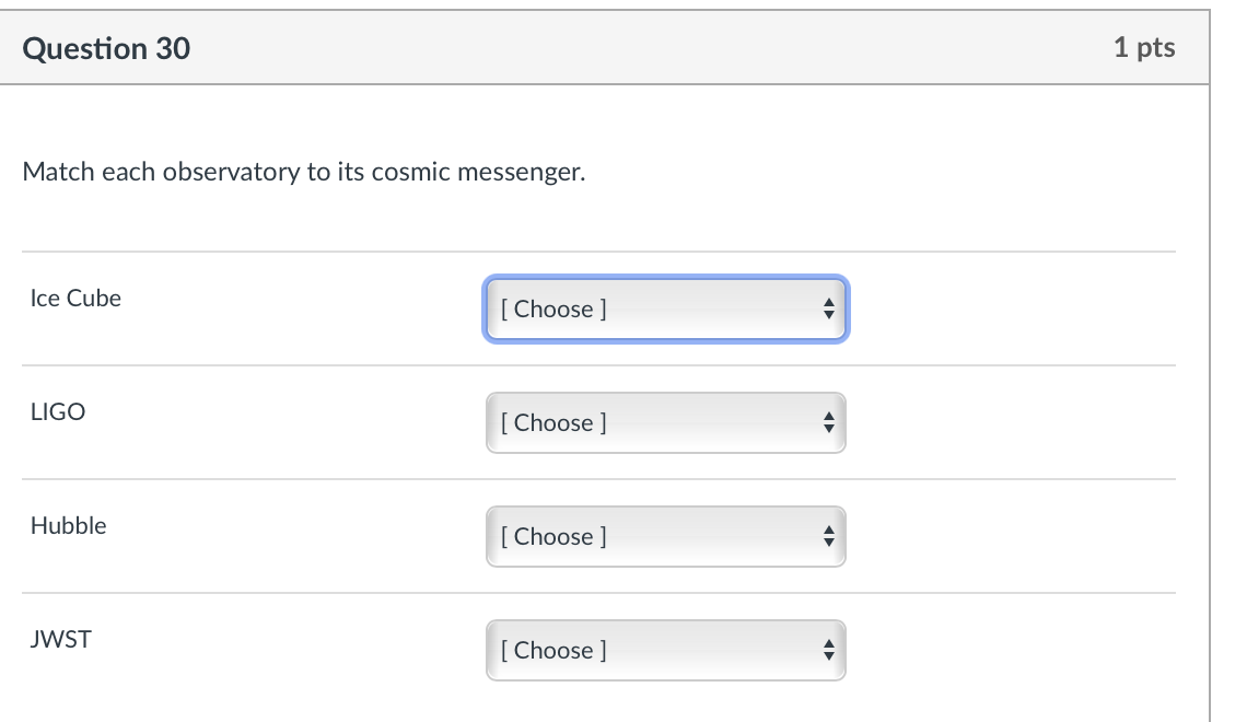 Solved Match each observatory to its cosmic messenger. Ice | Chegg.com
