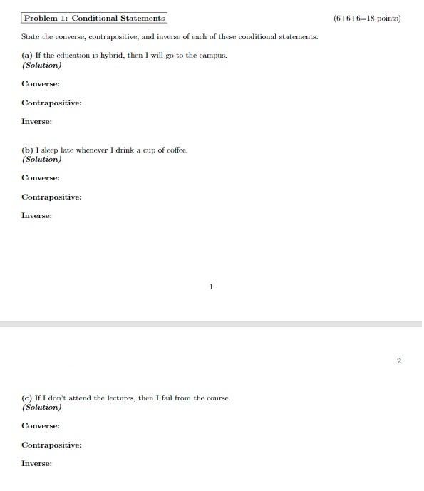 Solved (6+6+6-18 points) Problem 1: Conditional Statements | Chegg.com