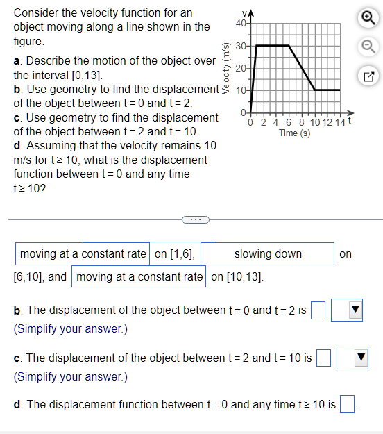 Solved Consider the velocity function for an object moving | Chegg.com