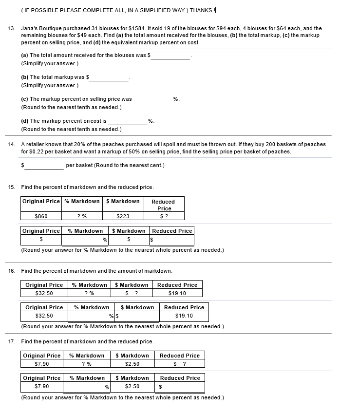 Solved (IF POSSIBLE PLEASE COMPLETE ALL, IN A SIMPLIFIED | Chegg.com
