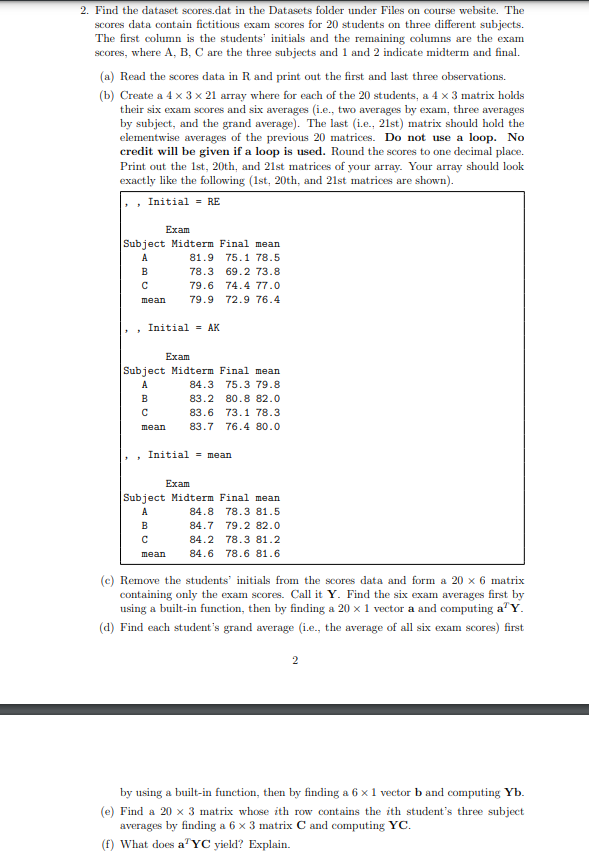 2. Find the dataset scores.dat in the Datasets folder | Chegg.com