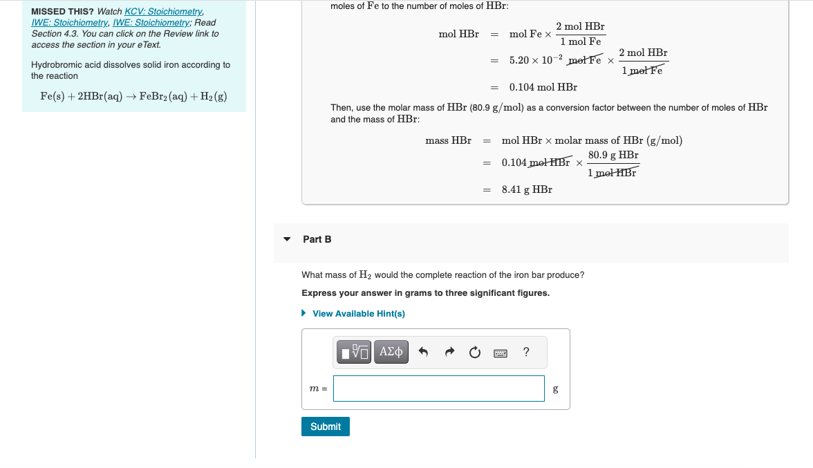 Solved MISSED THIS? Watch KCV: Stoichiometry, IWE: | Chegg.com