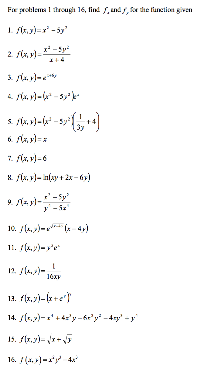 Solved For problems 1 through 16, find fand f, for the | Chegg.com