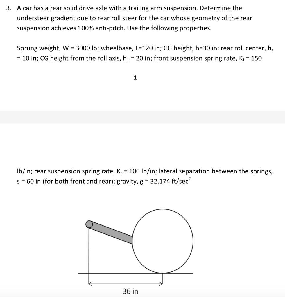 3. A car has a rear solid drive axle with a trailing | Chegg.com