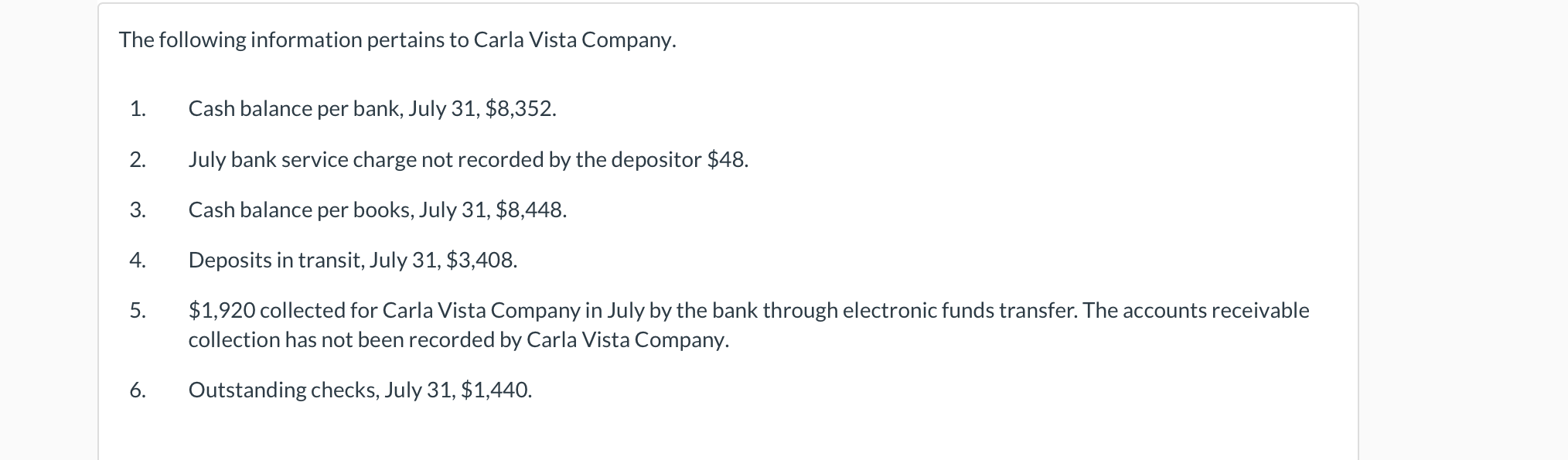 Solved The following information pertains to Carla Vista | Chegg.com