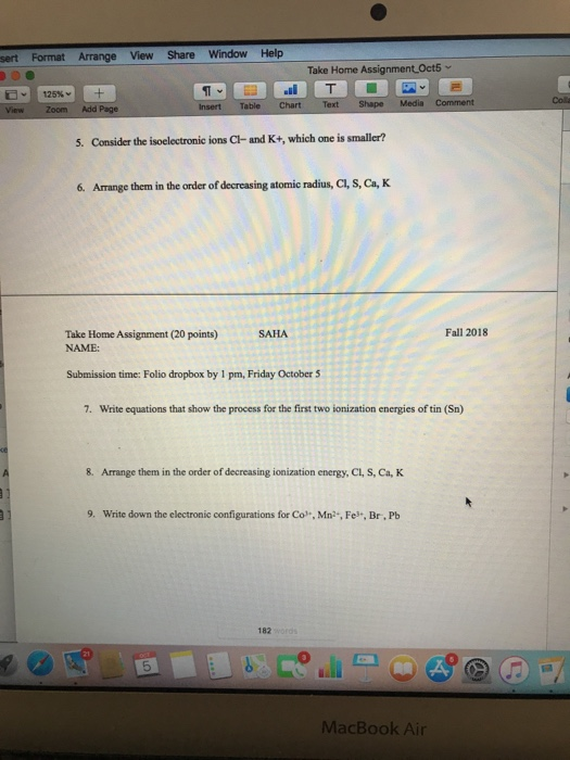 Solved rt Format Arrange View Share Window Help Take Home | Chegg.com