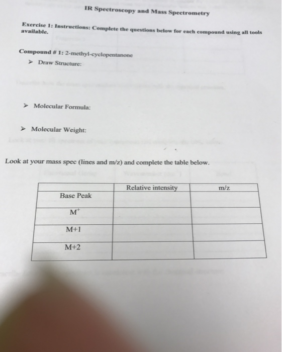 Solved IR Spectroscopy and Mass Spectrometry Instructions: | Chegg.com
